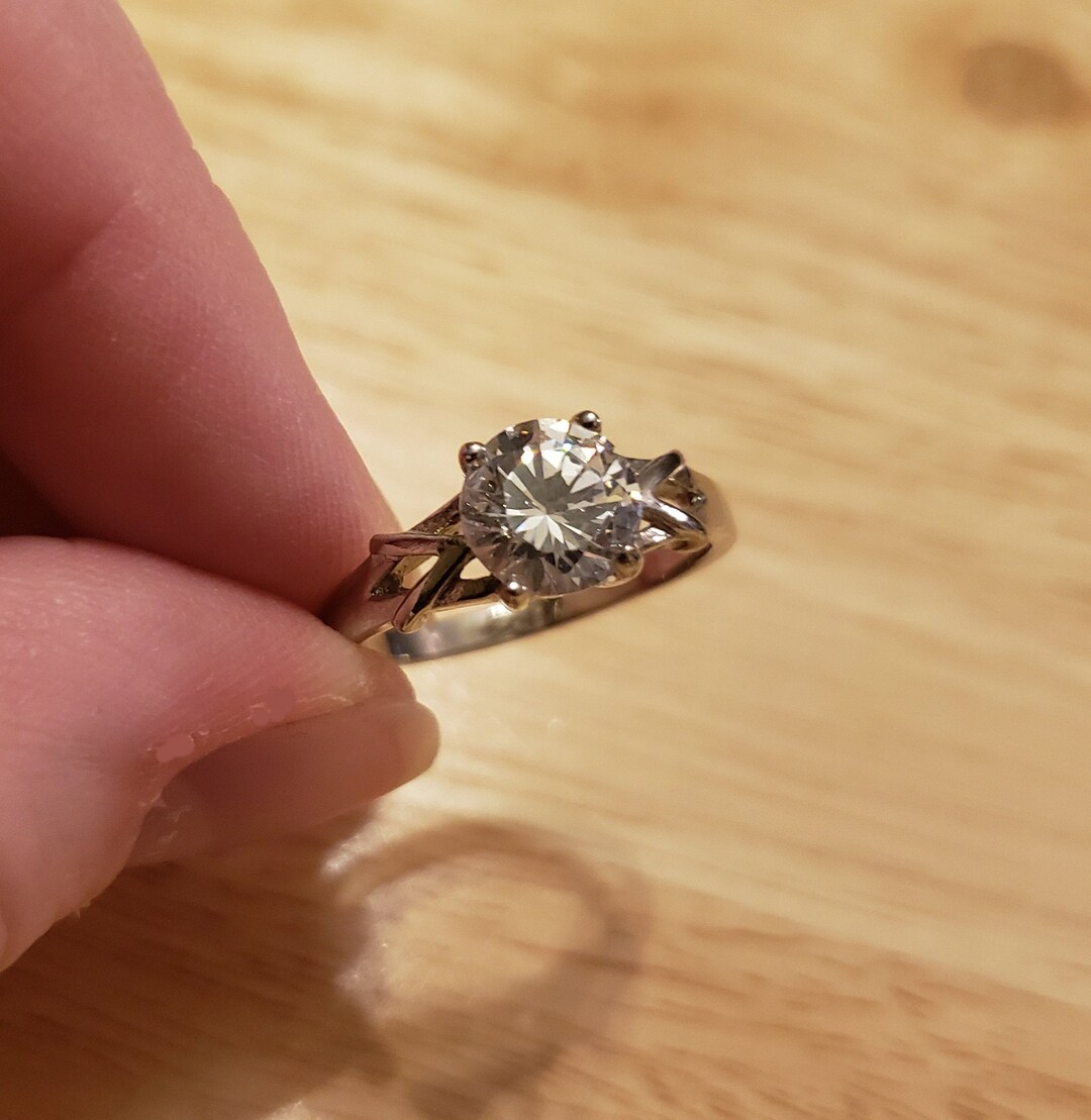 Vintage Faux Diamond Ring, Size 9.75 Solitaire Ring, Silver Tone Ring ...