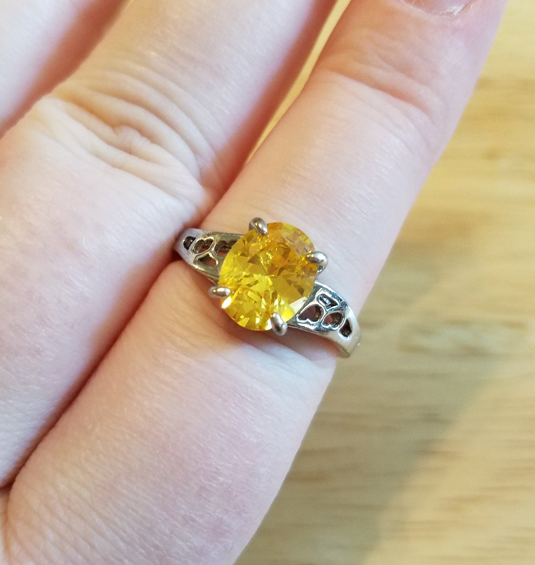 Vintage Faux Lemon Diamond Ring Size 7.75 Silver Tone Ring - Etsy