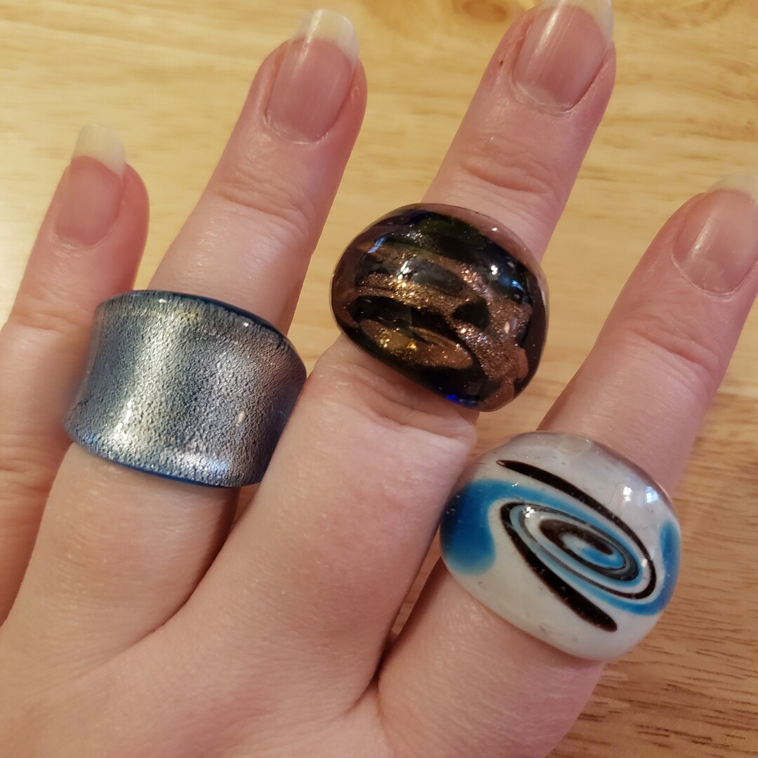 One Vintage Murano Glass Ring Aqua, Cobalt, or White and Blue Glass ...