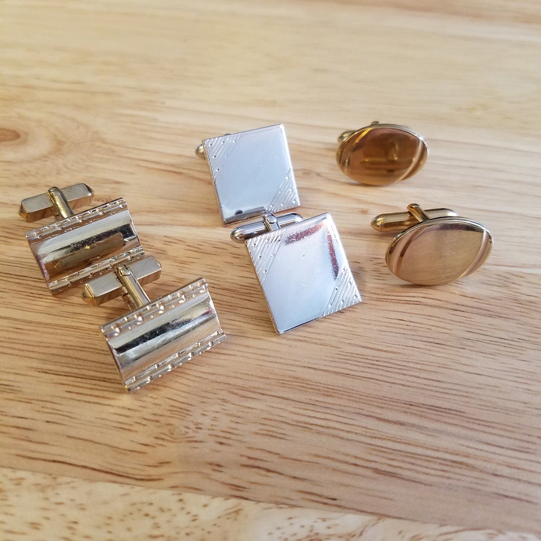 One Pair of Vintage Swank Cufflinks, Gold Rectangle, Silver Square, or ...