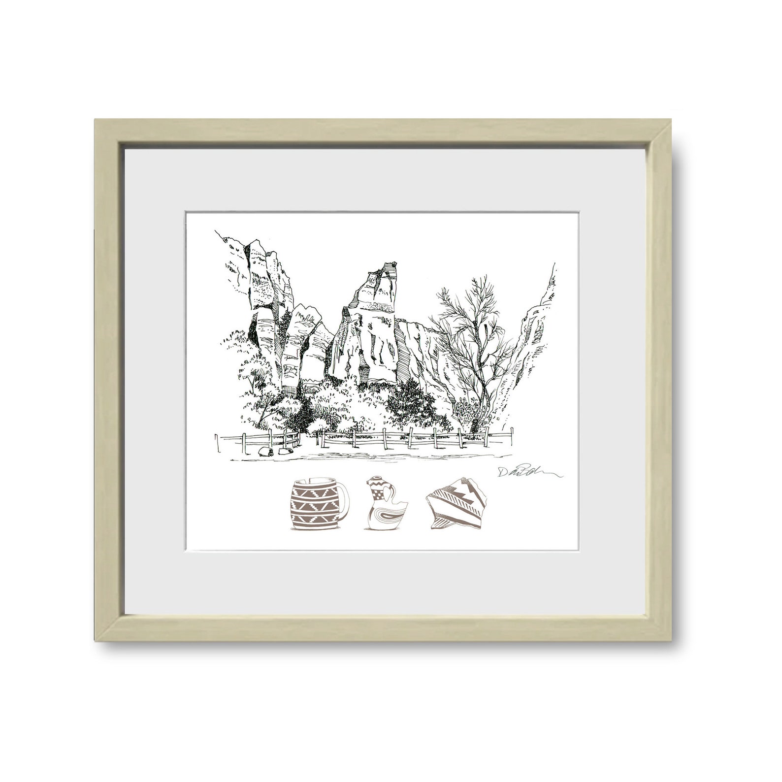 Pen and Ink Sketch Done at Zion National Park, Utah (a Digital File of ...