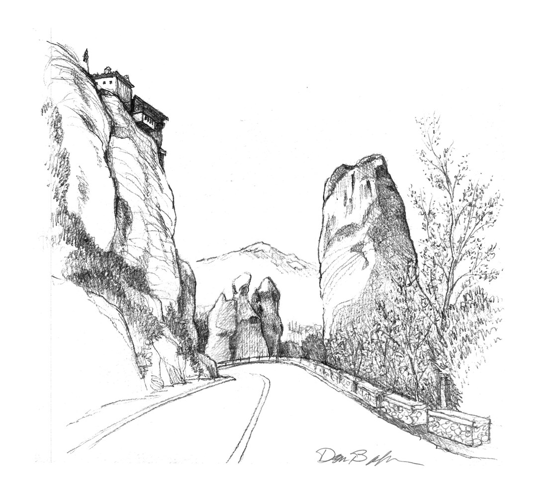 Pencil Drawing of Greek Monasteries in Meteora (a Digital File of My ...