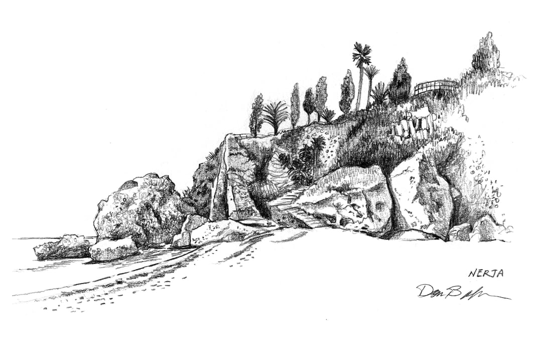 Pencil Sketch of the Beach and Cliffs in Nerja, Spain (this is a ...