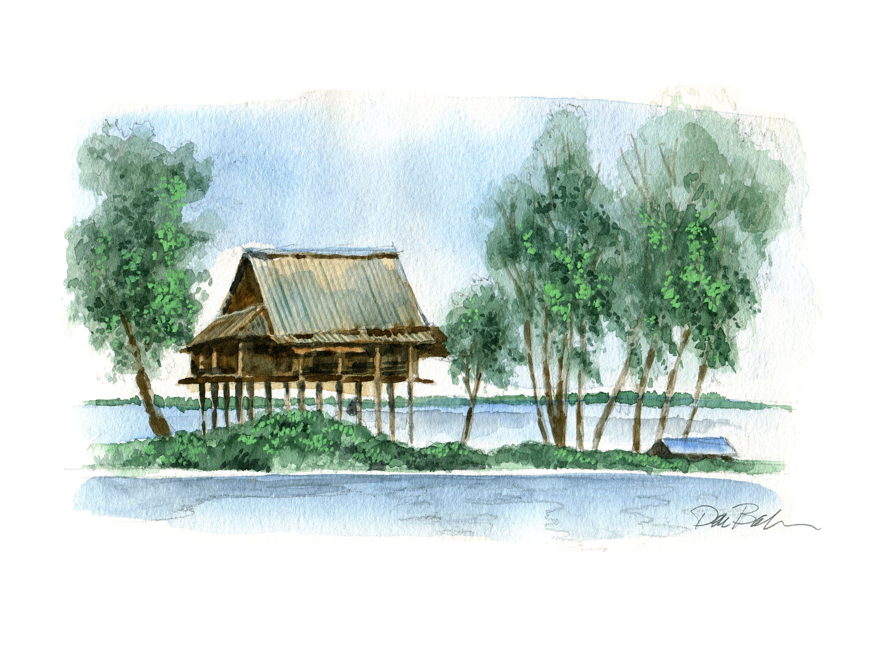 Watercolor Sketch of the Mekong River, Vietnam (a Digital File of My ...