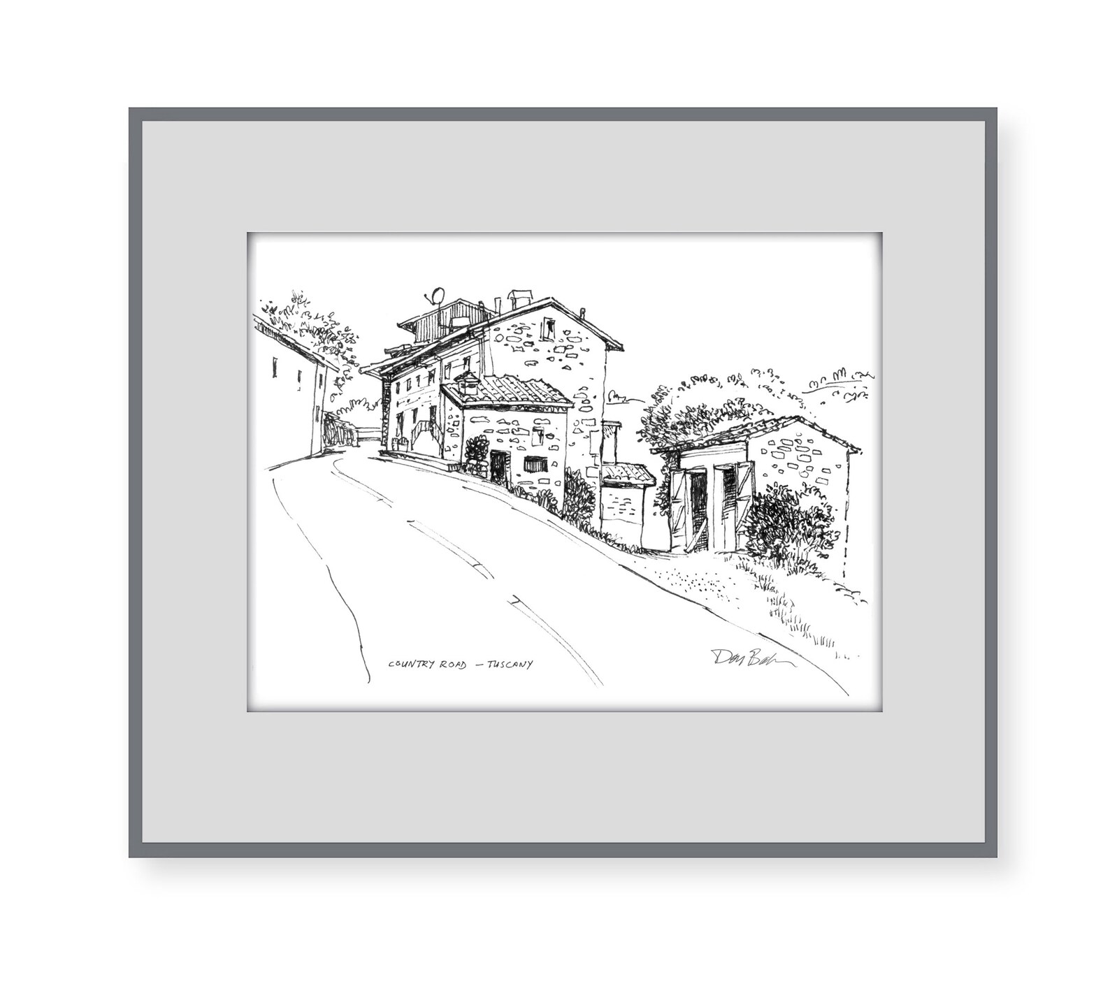 Pen and Ink Drawing of a Country Road in Tuscany, Italy (this is a ...