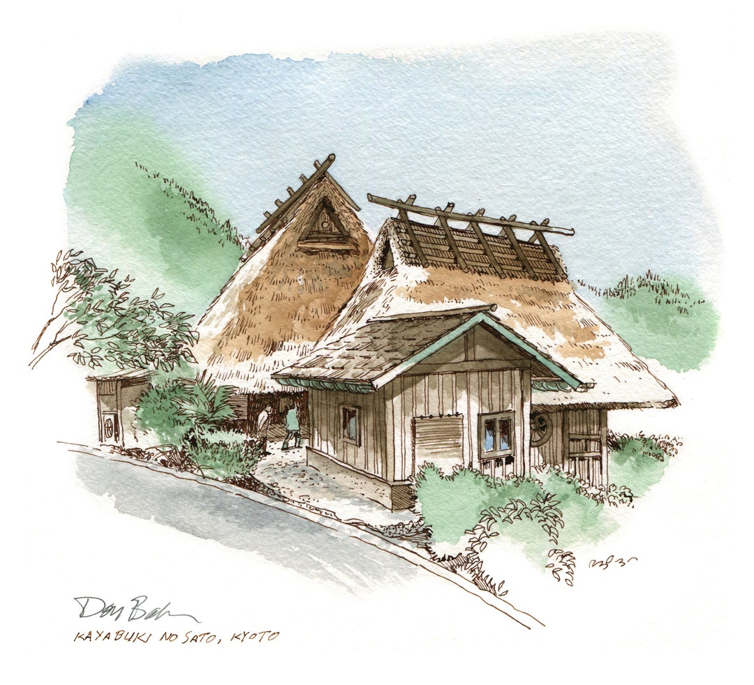 Watercolor Sketch of a UNESCO World Heritage Site Outside of Kyoto (a ...
