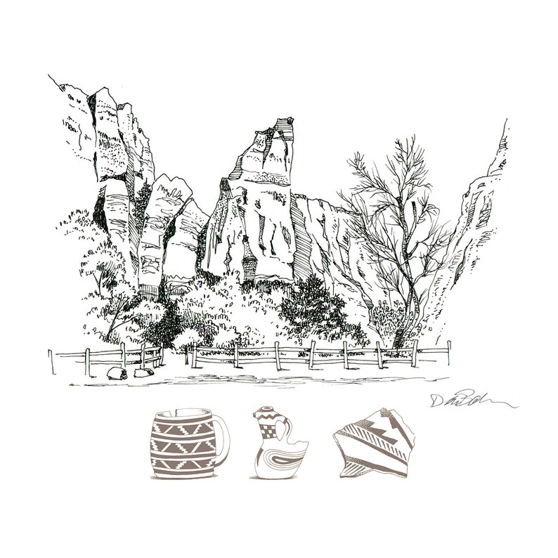 Pen and Ink Sketch Done at Zion National Park, Utah (a Digital File of ...