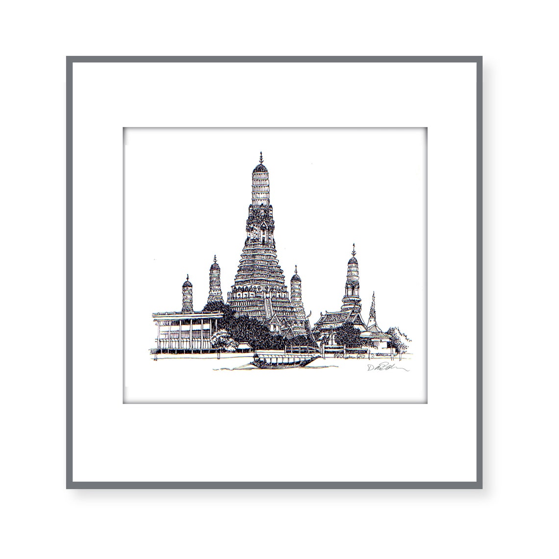 Pen and Ink Sketch of Wat Arun, Bangkok, Thailand (a Digital File of My ...