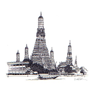 Pen and Ink Sketch of Wat Arun, Bangkok, Thailand (a Digital File of My ...