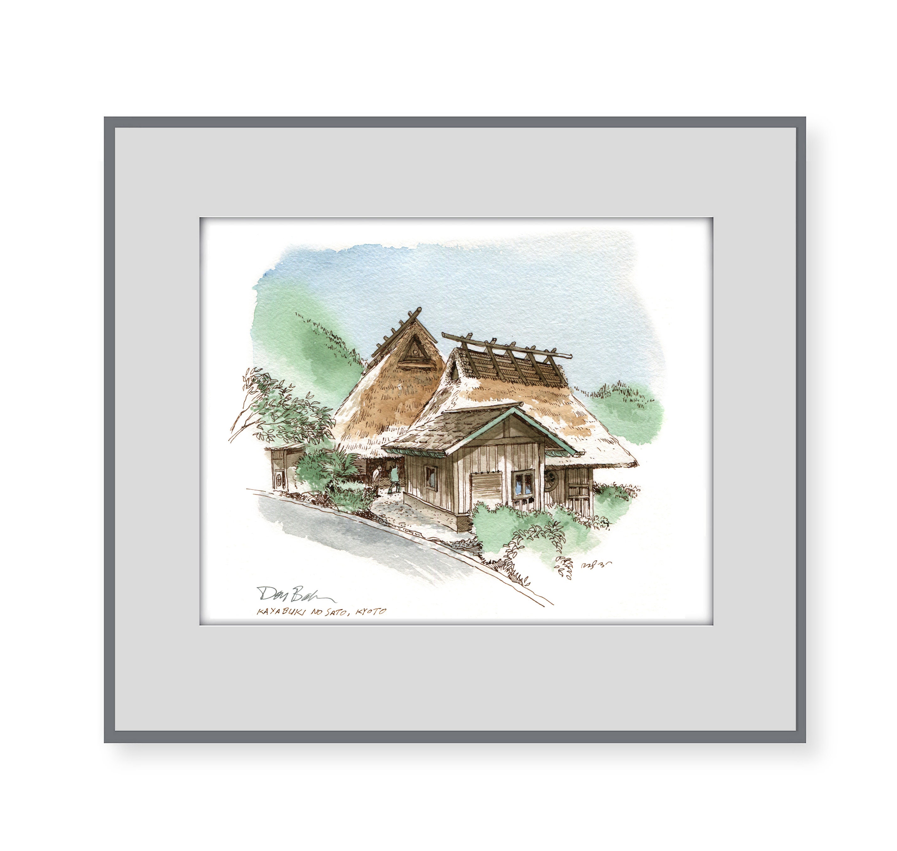 Watercolor Sketch of a UNESCO World Heritage Site Outside of Kyoto (a ...