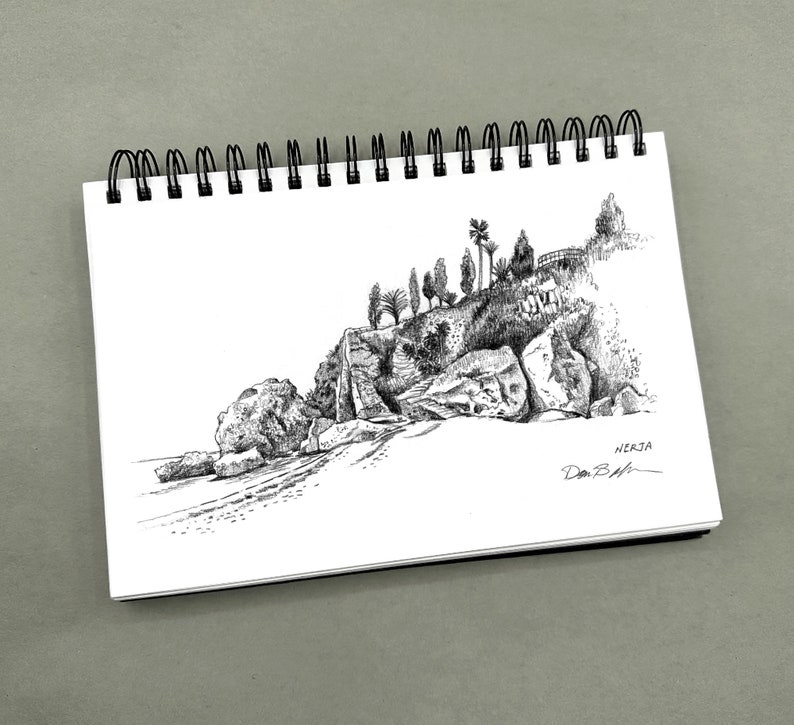Pencil Sketch of the Beach and Cliffs in Nerja, Spain (this is a ...