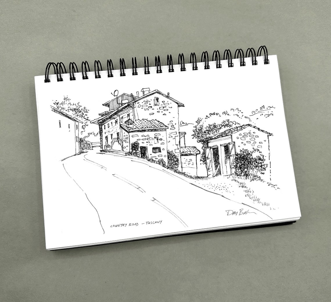 Pen and Ink Drawing of a Country Road in Tuscany, Italy (this is a ...