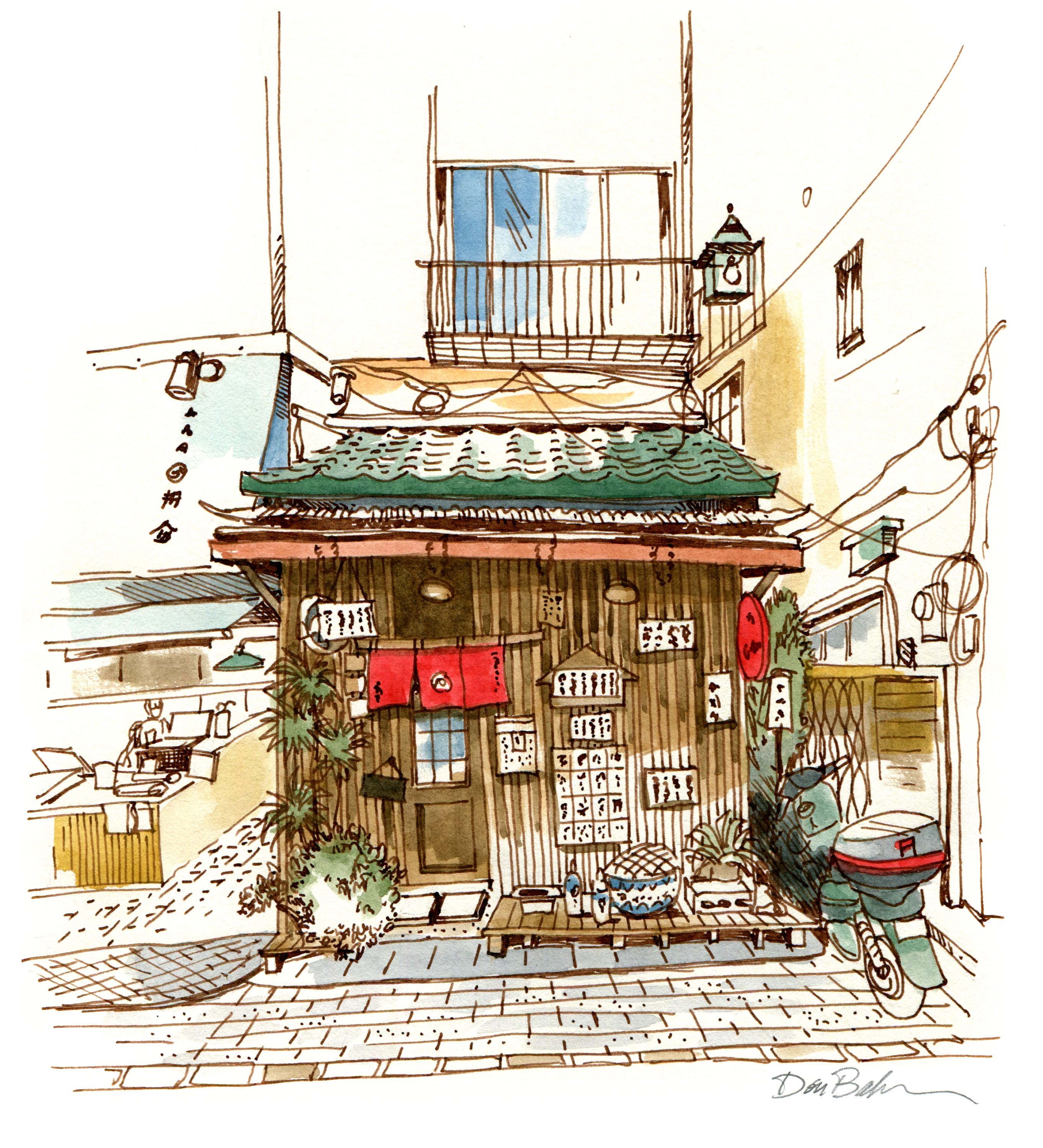 Watercolor Sketch of an Old Restaurant in Japan (a Digital File of My ...