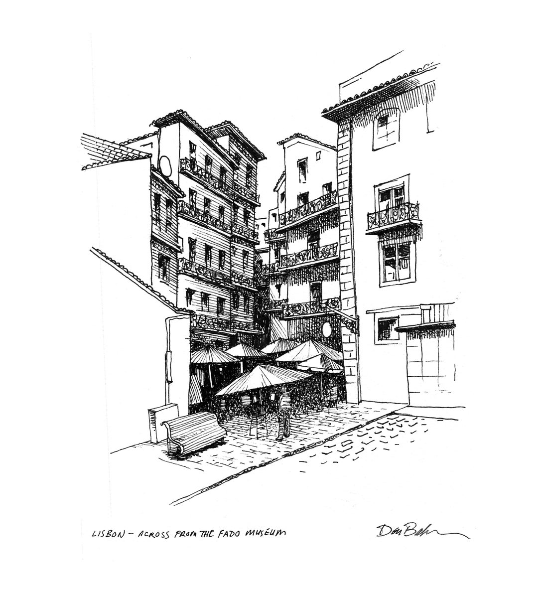 Pen and Ink Sketch of a Lisbon, Portugal Neighborhood (a Digital File ...
