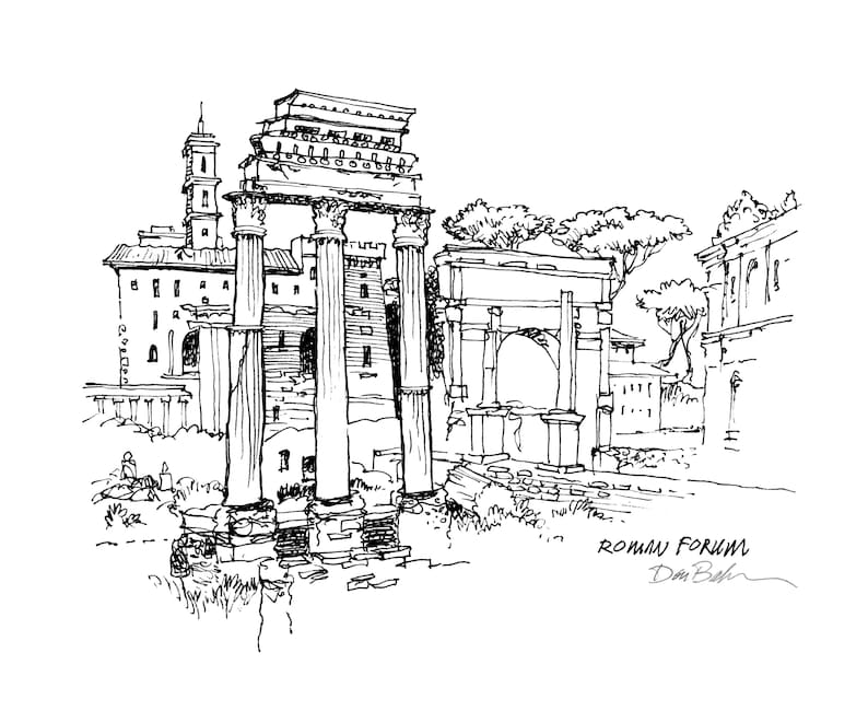 Roman Forum, Rome, Italy Pen and Ink Sketch (a Digital File of My ...