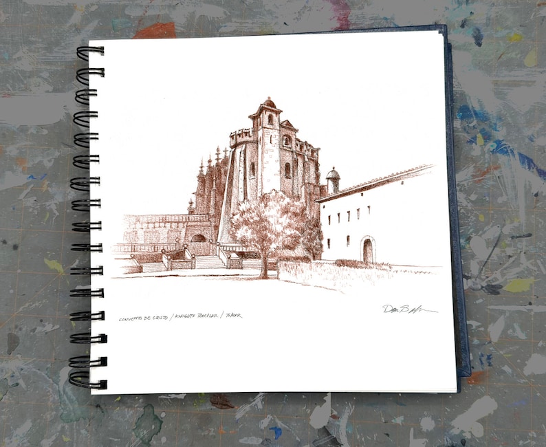 Pencil Sketch of Convento De Cristo, Knights Templar in Tomar, Portugal ...