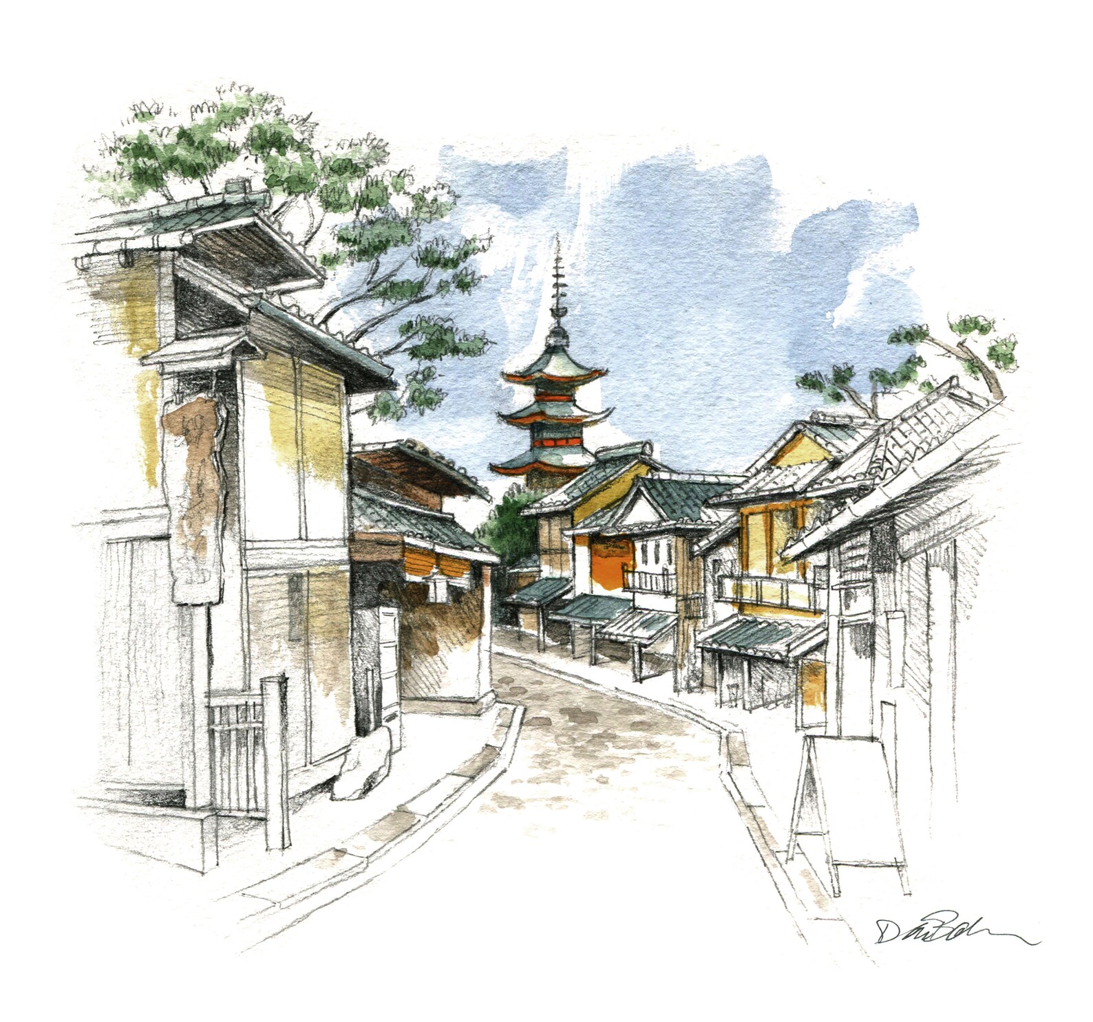 Old Houses in Kyoto, Japan (a Digital File of My Original Sketch) - Etsy