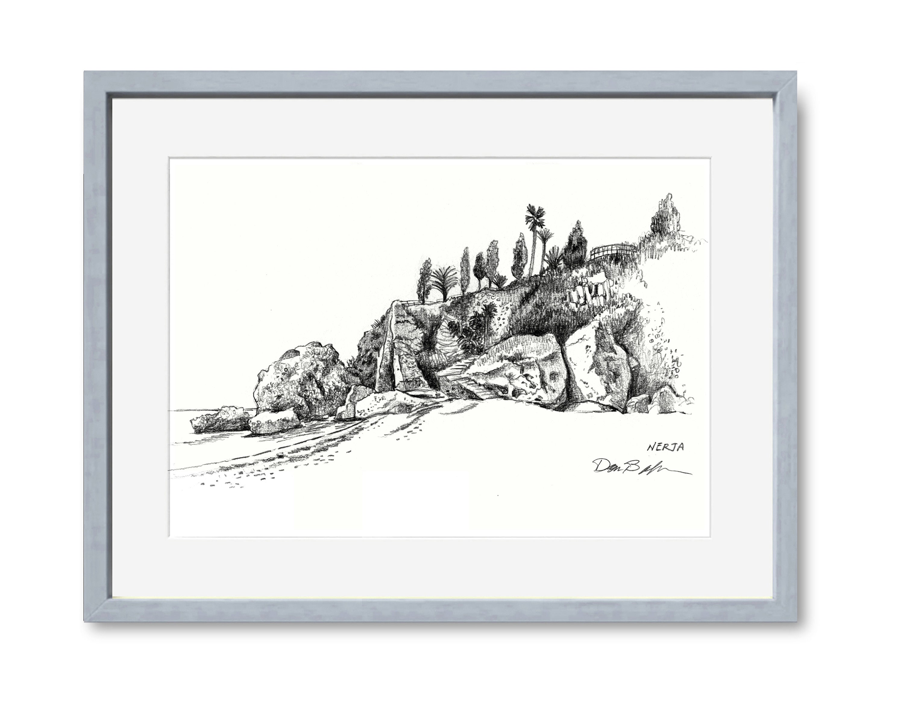 Pencil Sketch of the Beach and Cliffs in Nerja, Spain (this is a ...