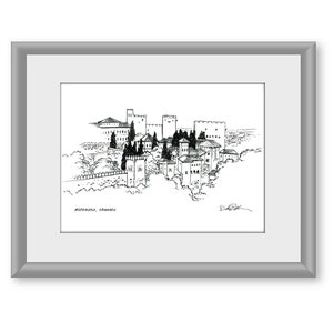 Pen and Ink Sketch of the Alhambra in Granada, Spain (this is a Digital ...