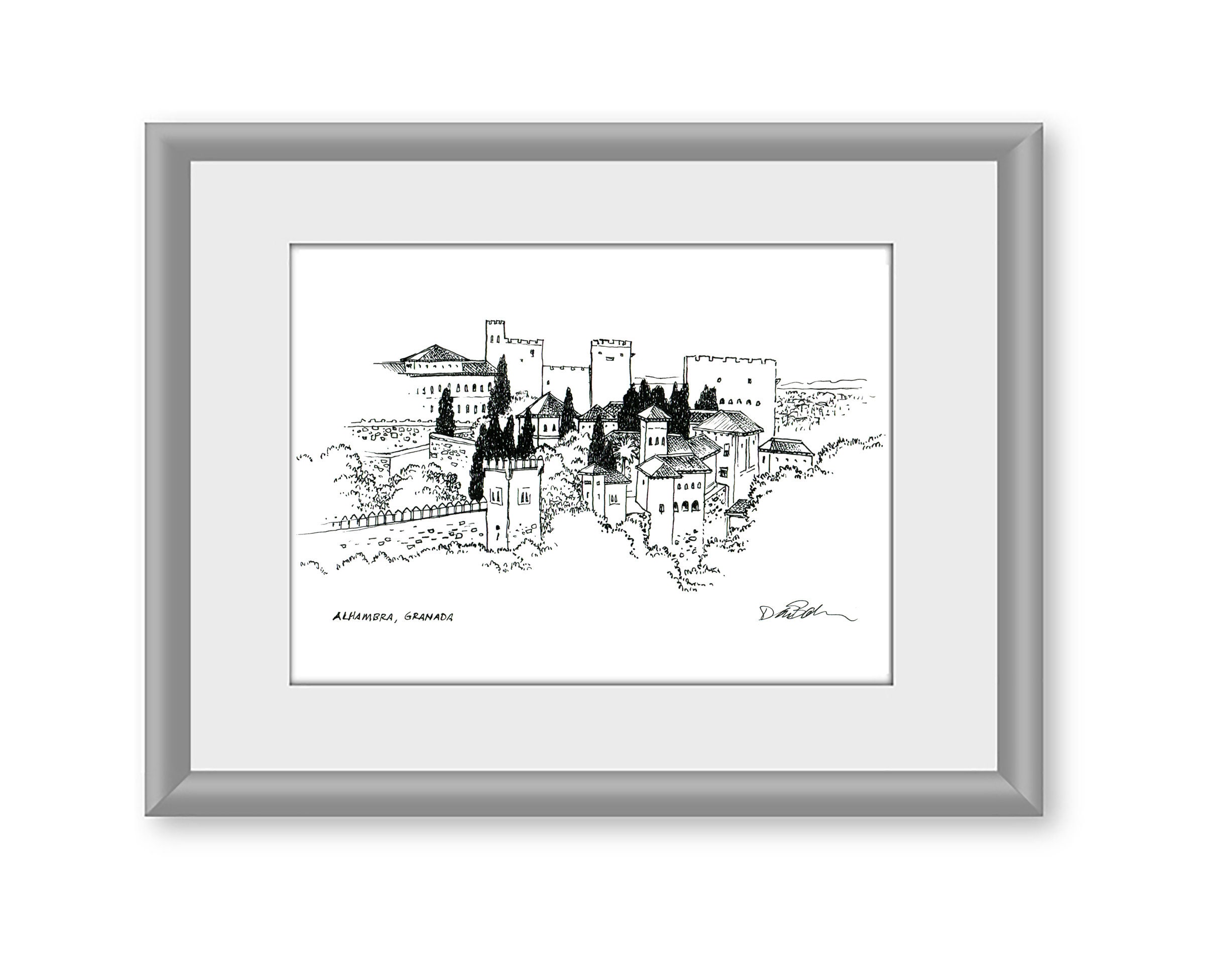 Pen and Ink Sketch of the Alhambra in Granada, Spain (this is a Digital ...