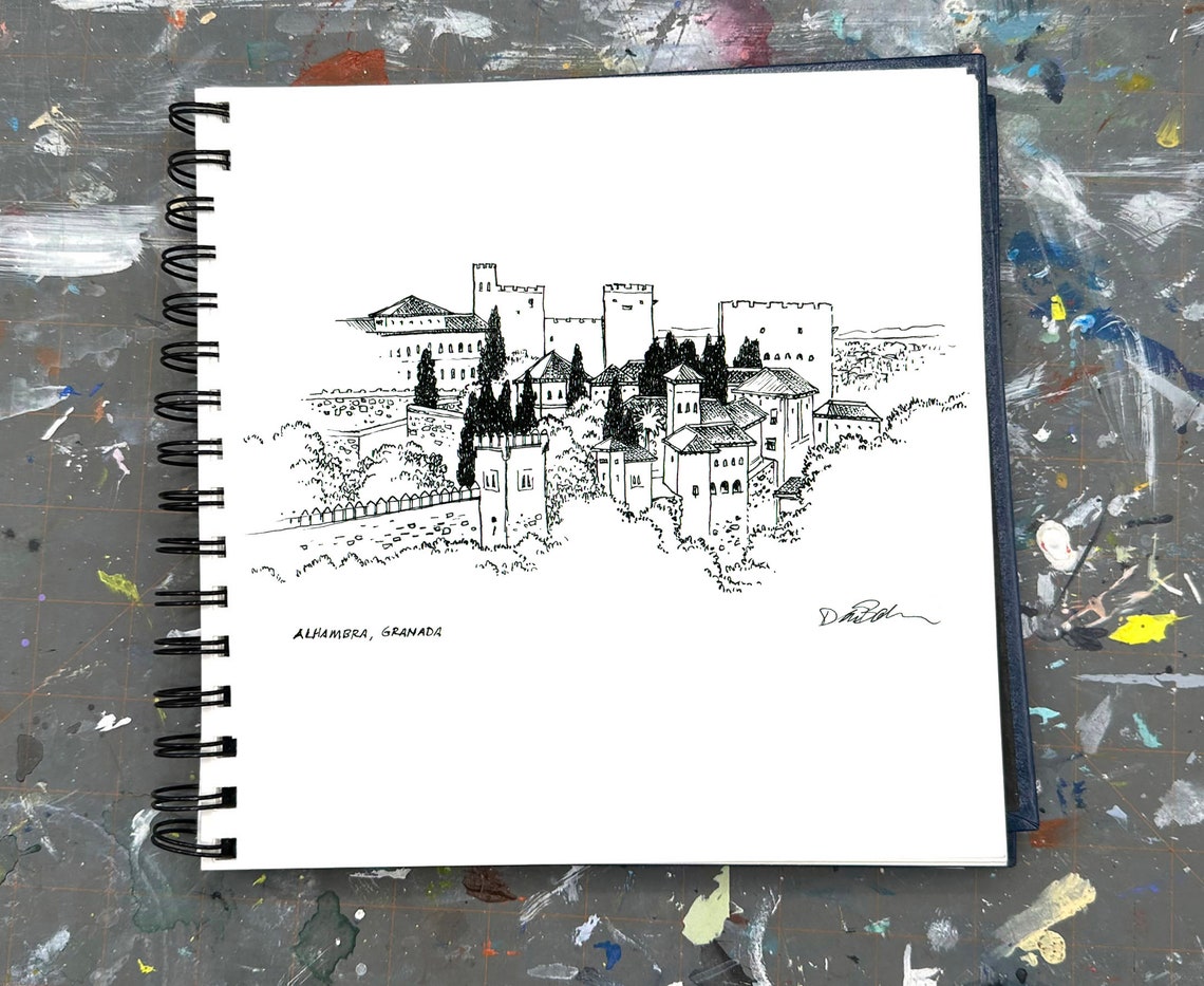 Pen and Ink Sketch of the Alhambra in Granada, Spain (this is a Digital ...