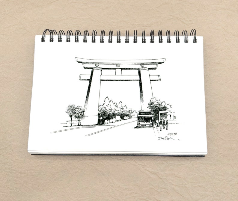 Pen and Ink Sketch of the Big Torii at the Entrance to Heian Shrine ...