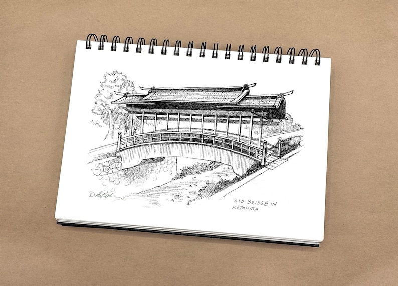 Pencik Sketch of Kotohiro Bridge in Takamatsu Town, Shikoku, Japan (a ...