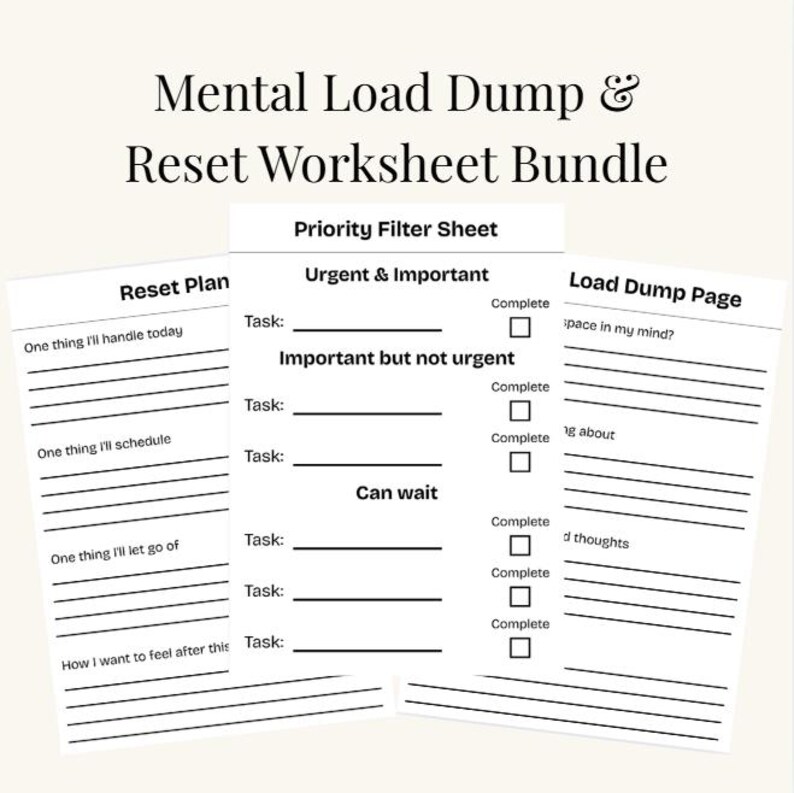 Mental Load Dump & Reset Worksheet Bundle - Etsy