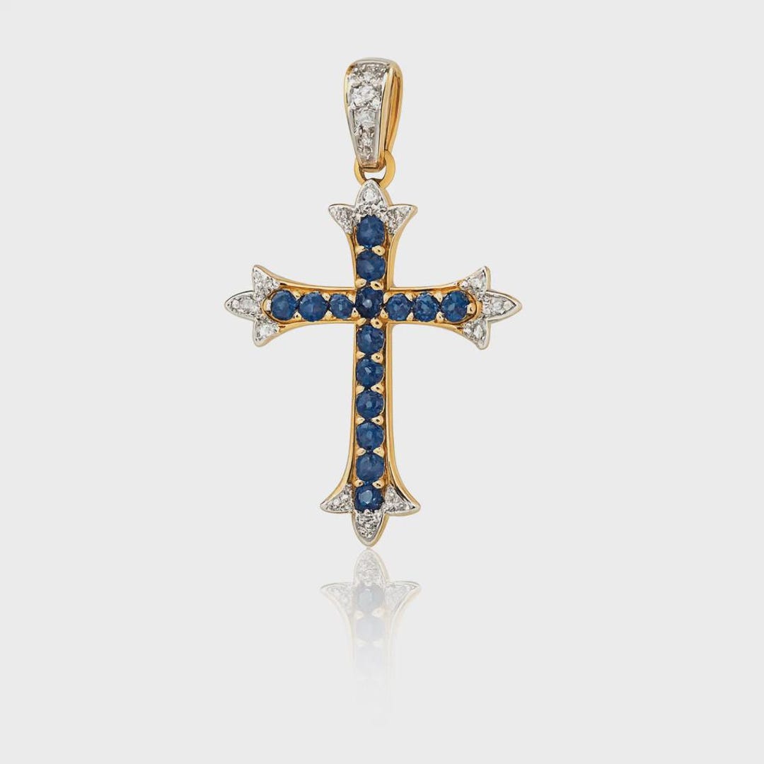 14K Yellow Gold Gemstone and Diamond Victorian Style Cross Enhancer ...