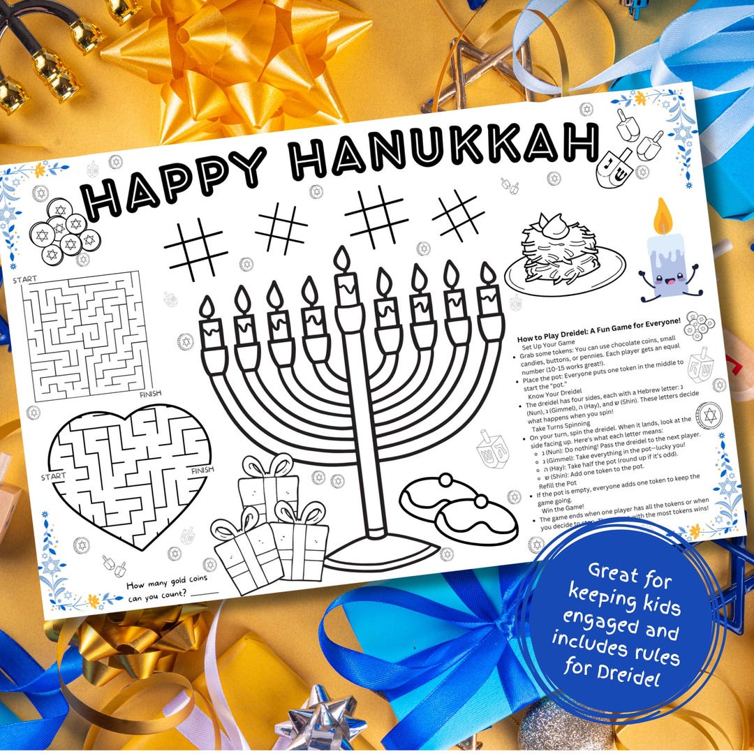 Happy Hanukkah Coloring Sheet/placemat (digital Download) - Etsy