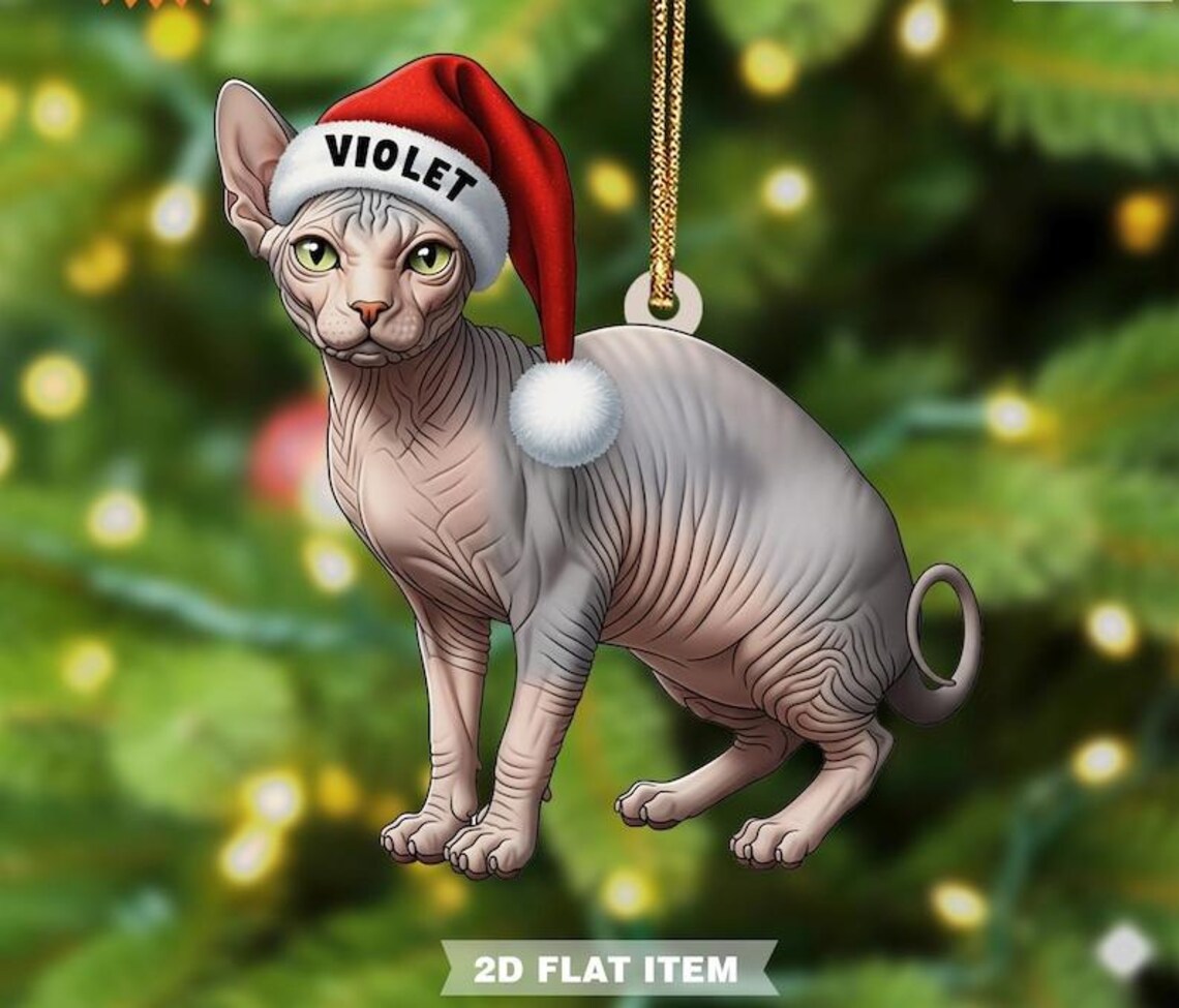 Personalized Sphynx Cat Ornament – 2D Flat Ornament, Xmas Decor, Pet ...
