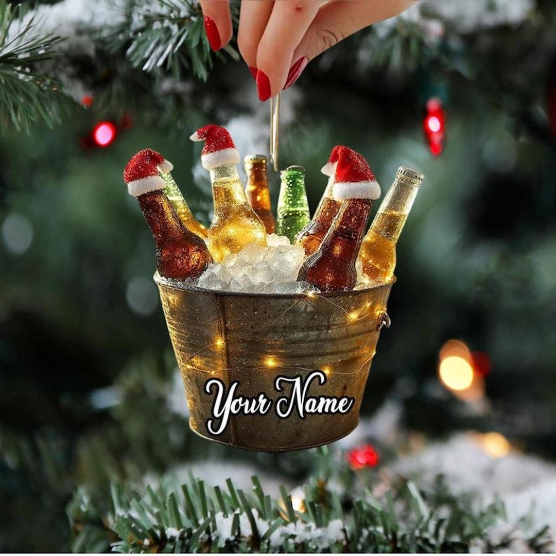 Personalized Beer Bucket Christmas Ornament: 2D Flat Holiday Tree Decor ...