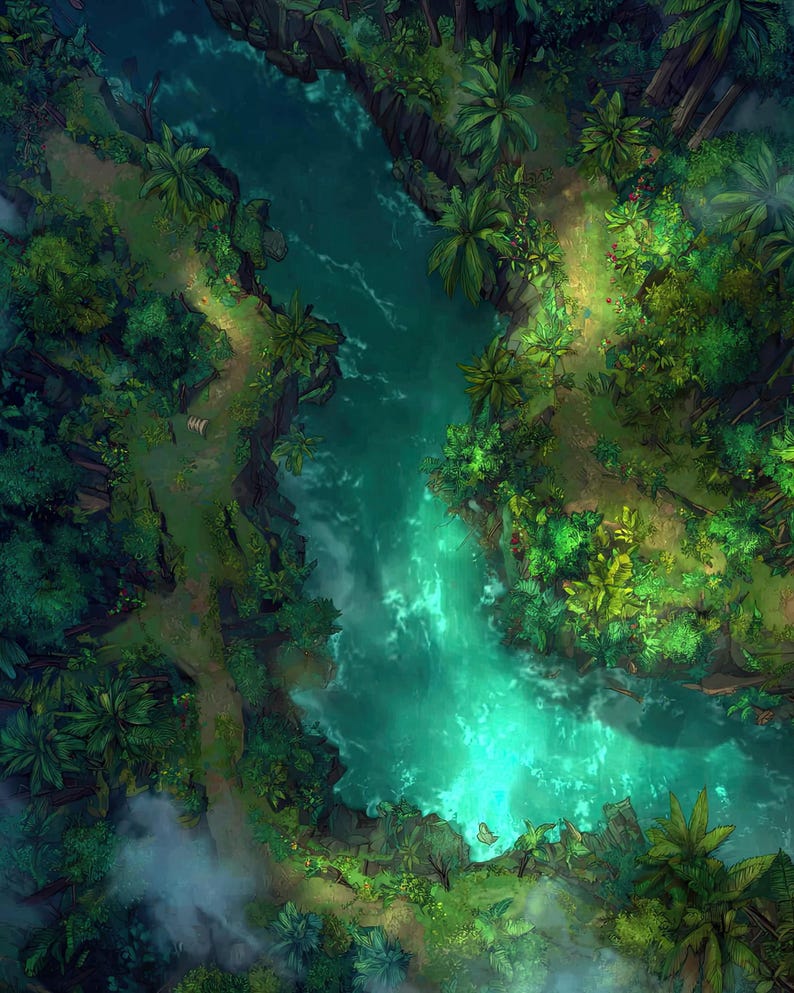 Jungle Battlemap, River, Dungeons and Dragons, Dnd Battlemap, Waterfall ...