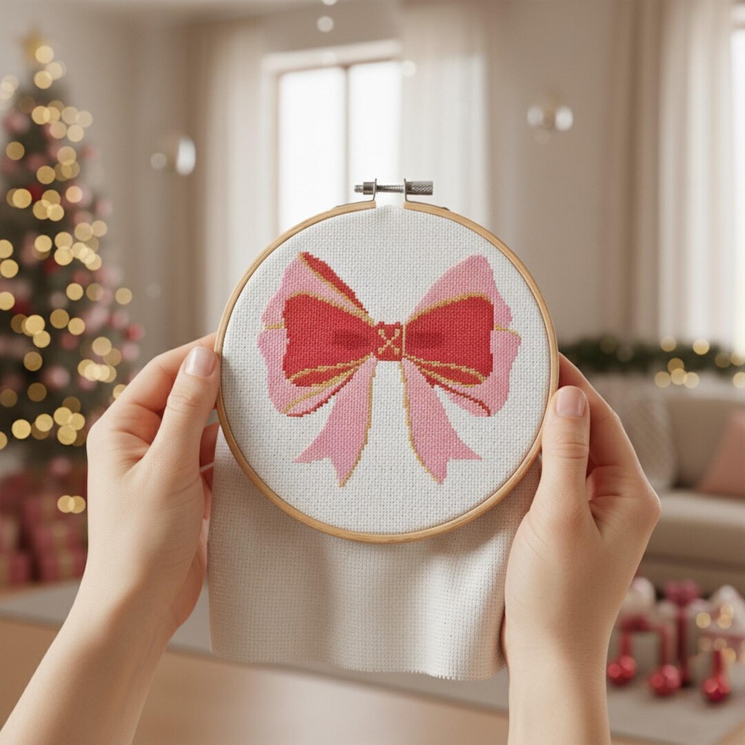 Red Pink Christmas Bow Cross Stitch Pattern (PDF) 98x88 Small - Etsy
