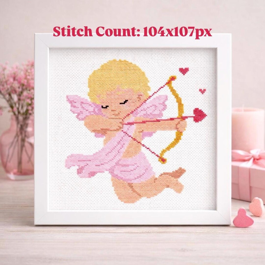 Cupid Valentines Day Cross Stitch Pattern (PDF Download | 104w X 107h ...