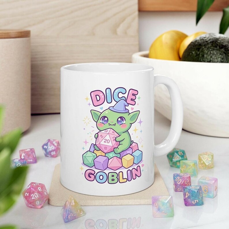 Dice Goblin Mug, Cute Dnd Coffee Cup, Kawaii RPG Gift for Dice Hoarders ...