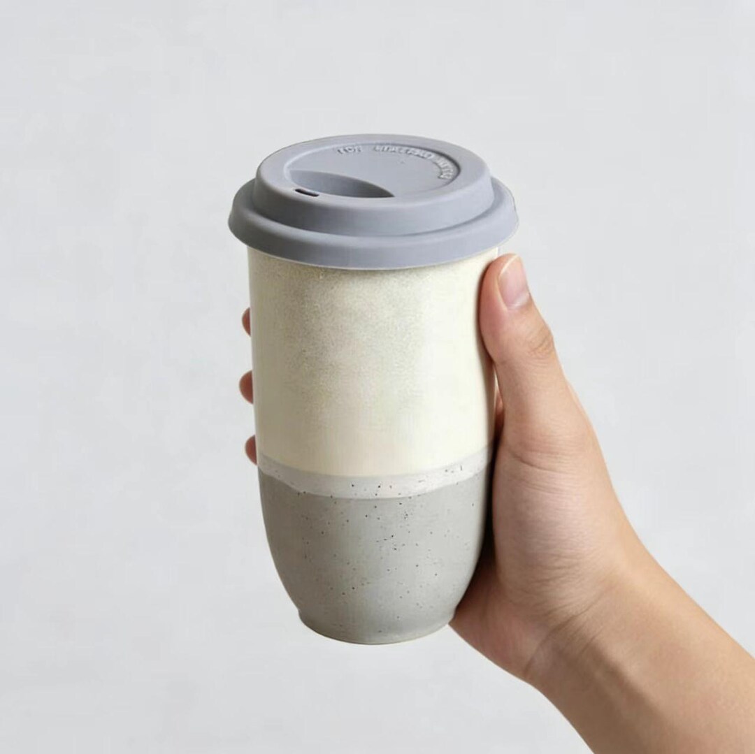 Minimalist Ceramic Travel Mug With Lid, Modern Coffee Cup 340ml ...