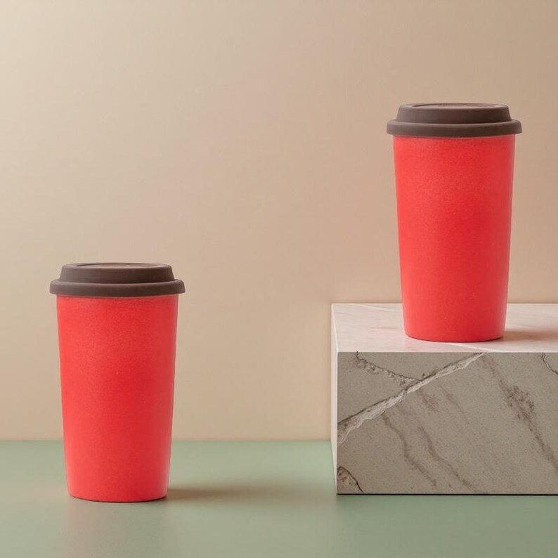 Red Ceramic Coffee Cup With Lid | Minimalist Reusable Travel Mug ...
