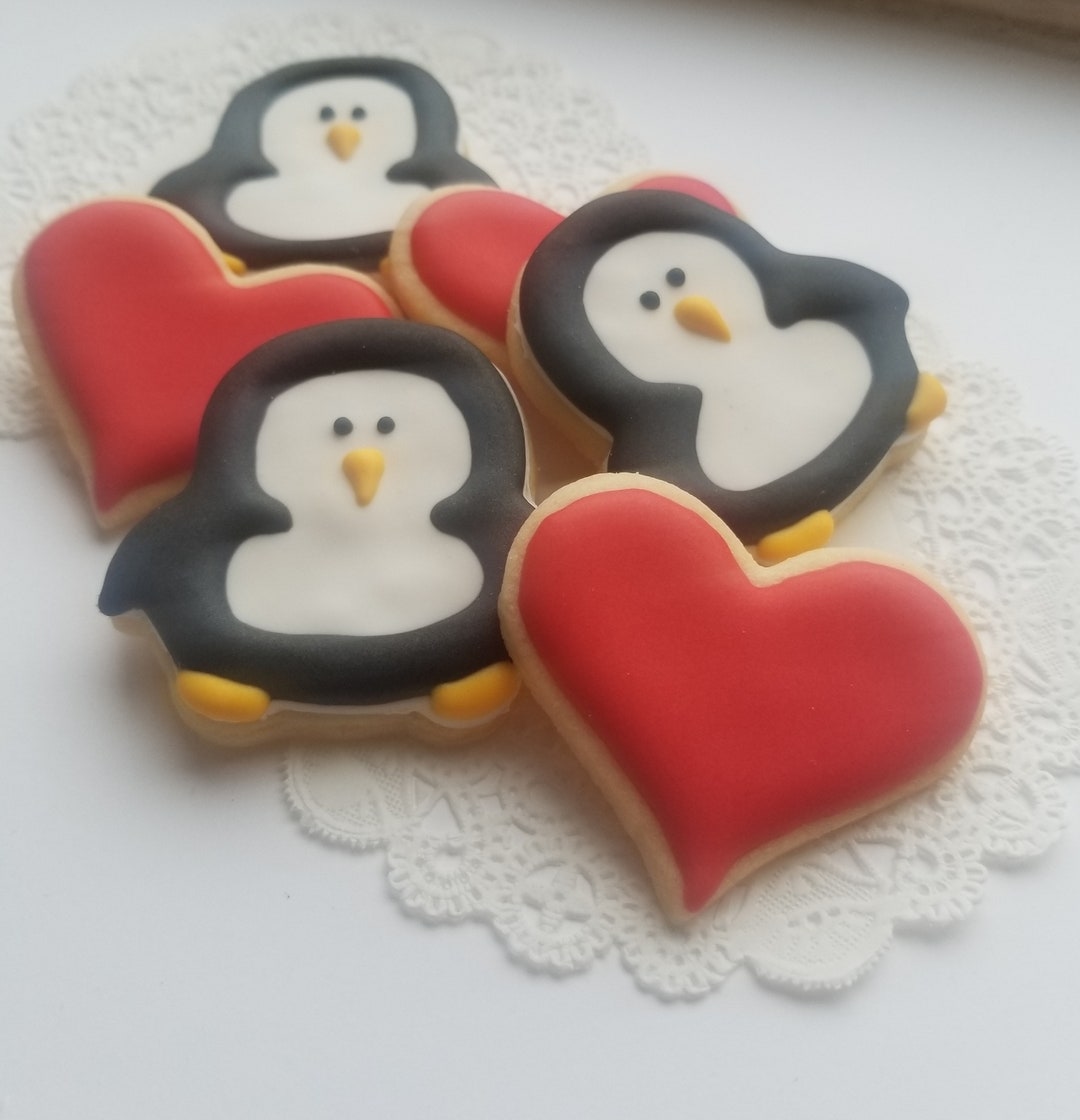 Mini Penguin and Heart Cookies - 2 1/2 Dozen Mini Cookies - Mini ...
