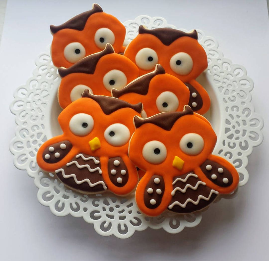Fall Owl Sugar Cookies - 6 Cookies - Owl Cookie Favors or Gift Bag ...