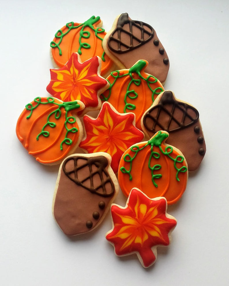 Mini Fall Sugar Cookies - Pumpkin, Acorn, Fall Leaves - 2 1/2 Dozen - Etsy
