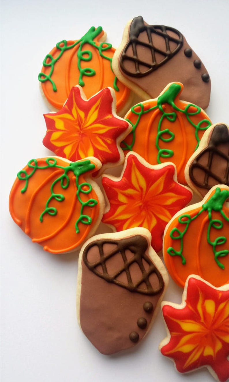 Mini Fall Sugar Cookies - Pumpkin, Acorn, Fall Leaves - 2 1/2 Dozen - Etsy