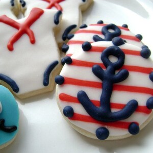 Mini Nautical Baby Shower Cookies - Anchor, Whale, Sailor Suit - Red ...