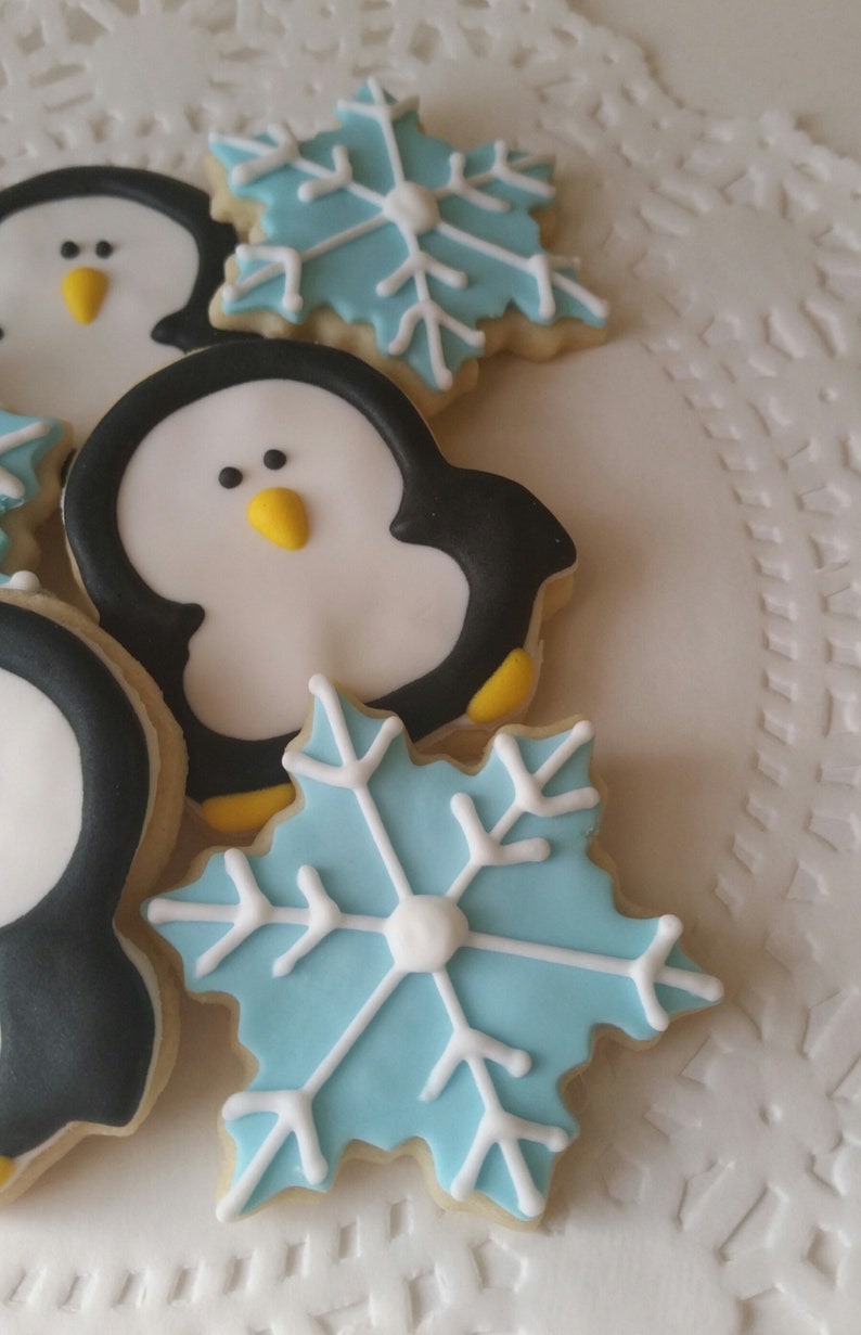 Mini Penguin and Snowflake Cookies 2 1/2 Dozen Mini Cookies | Etsy