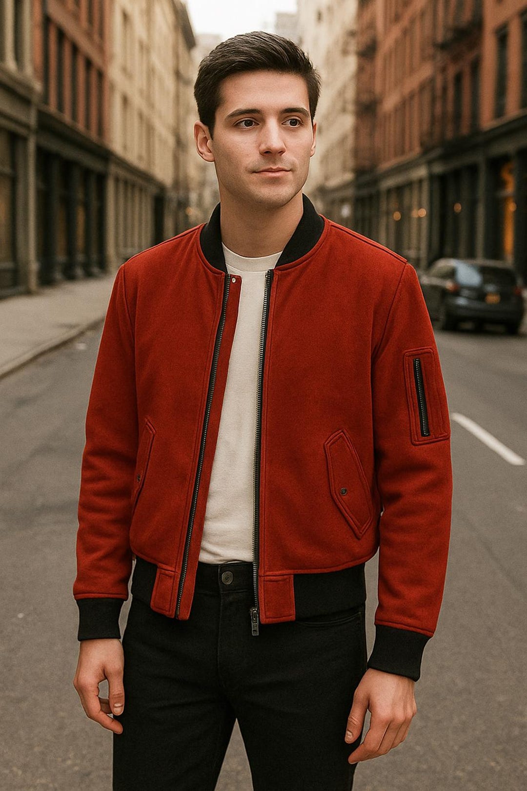 Red Suede Bomber Jacket, Classic Zipup Winter Outerwear - Etsy Australia