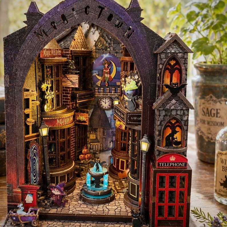 Magical Wizard Alley Book Nook Fully Assembled, Fantasy Bookshelf ...