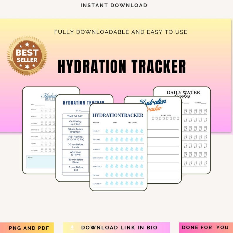 Hydration Tracker Printable | Daily Water Intake Log (PDF PNG) - Etsy