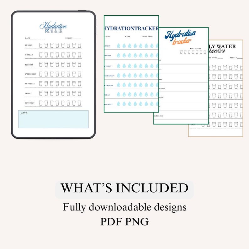 Hydration Tracker Printable | Daily Water Intake Log (PDF PNG) - Etsy