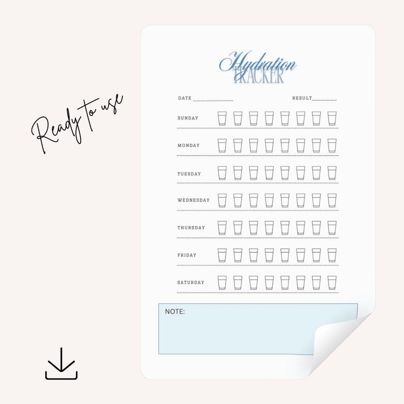 Hydration Tracker Printable | Daily Water Intake Log (PDF PNG) - Etsy