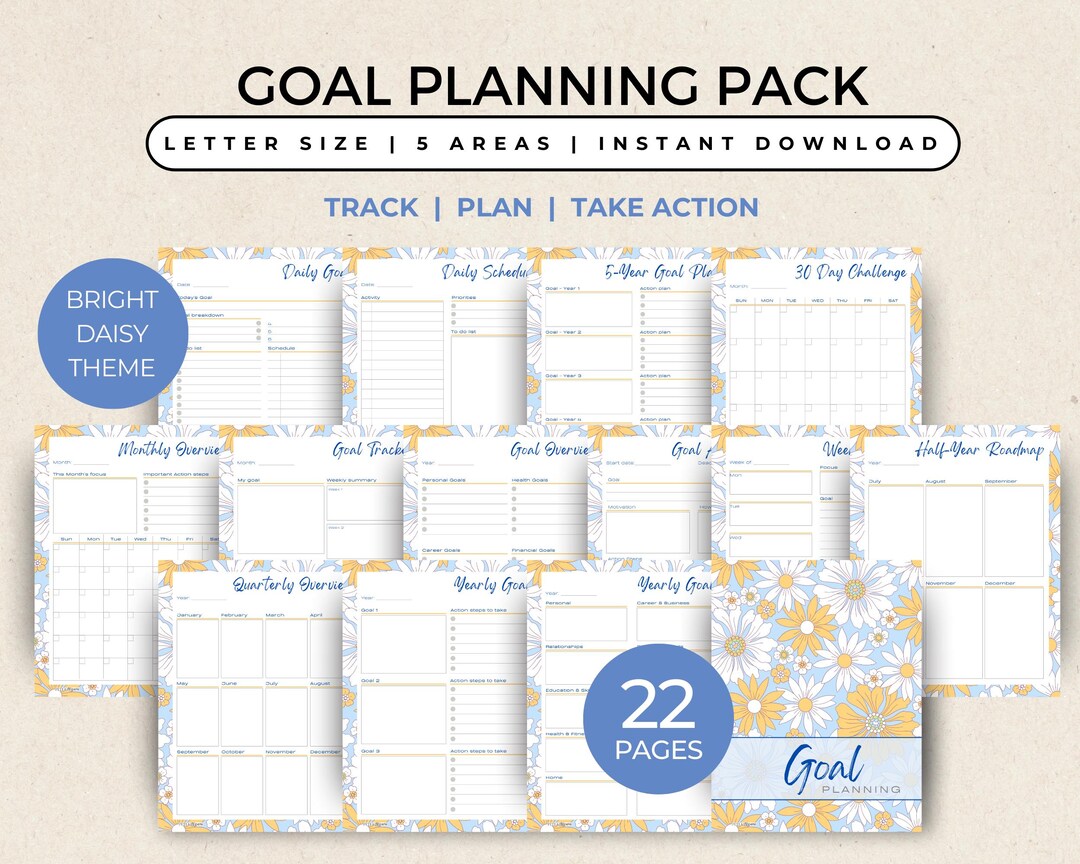 Printable Goal Planner Pack With Daisy Floral Border, Frankenplanner ...